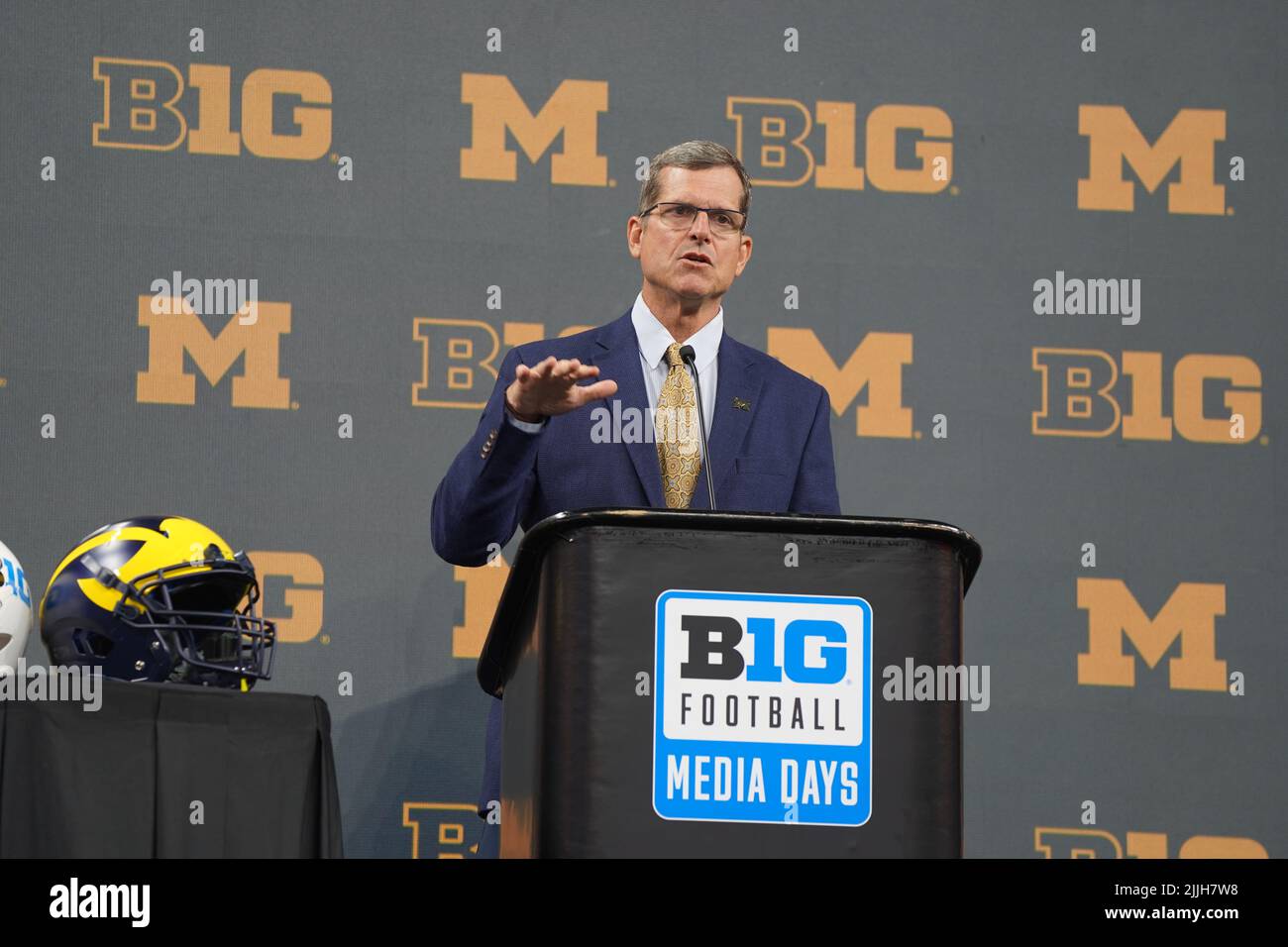 Michigan Football Head Coach Jim Harbaugh speaks at the Big Ten Media ...