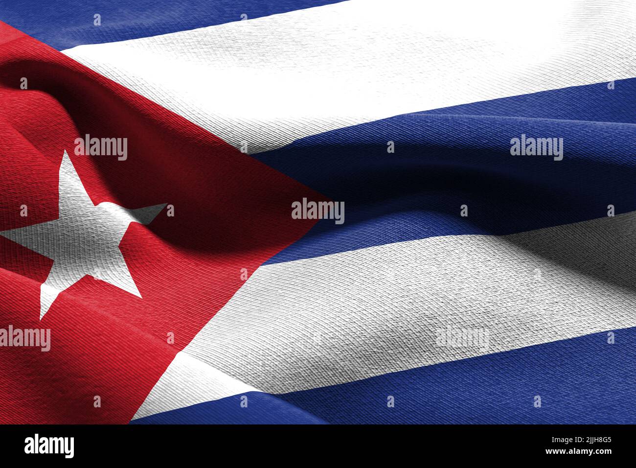 3D illustration closeup flag of Cuba. Waving on the wind flag textile ...