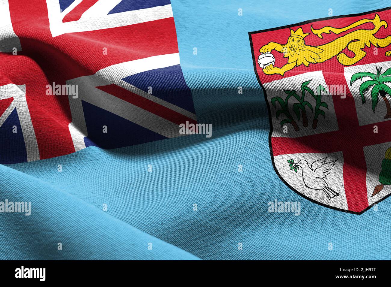 3D illustration closeup flag of Fiji. Waving on the wind flag textile background Stock Photo - Alamy