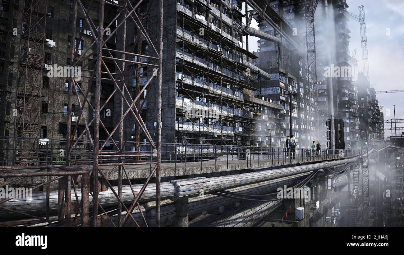 Apocalyptic city build. Overpopulation problem. Realistic 4k animation ...