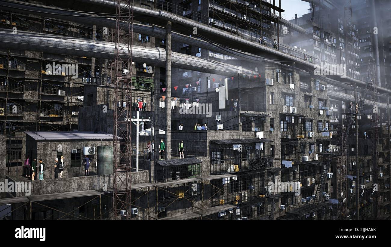 Apocalyptic city build. Overpopulation problem. Realistic 4k animation ...