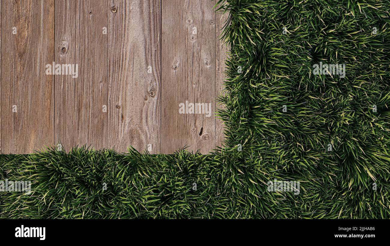 A 3d rendering image of wooden plate place on grass field Stock Photo ...