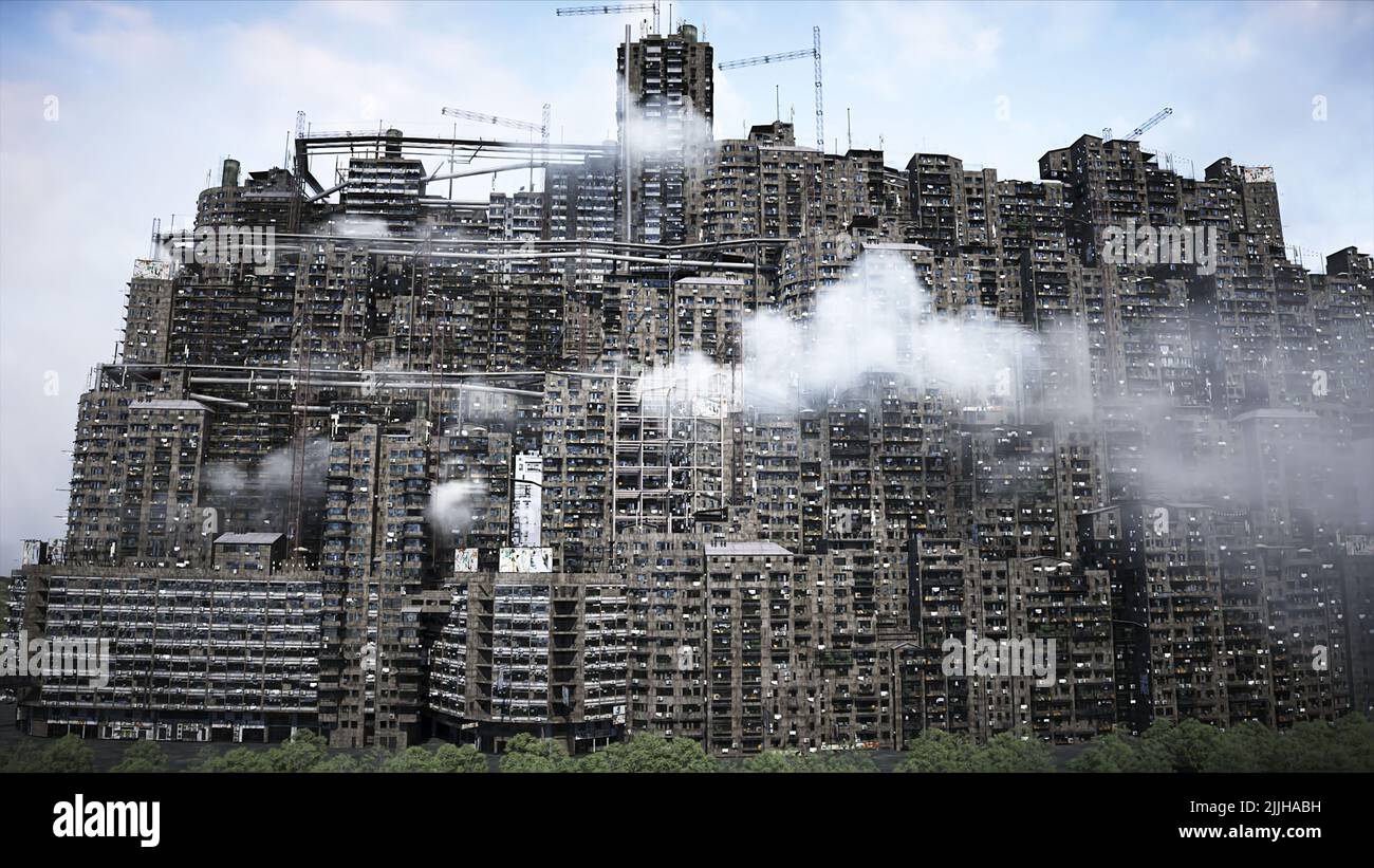 Apocalyptic city build. Overpopulation problem. Realistic 4k animation ...