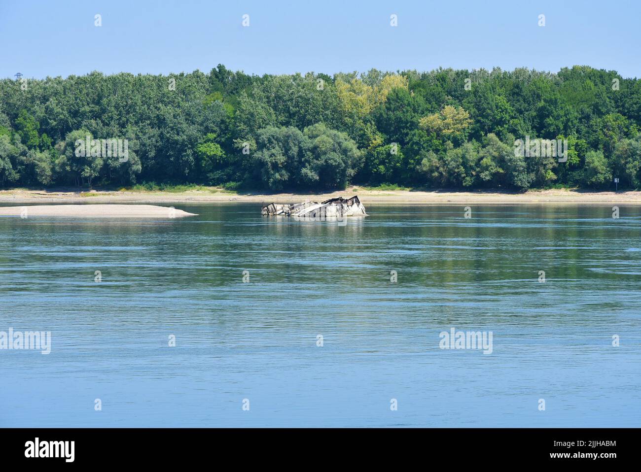 Part of sunken German vessels during World War II in Danube near ...