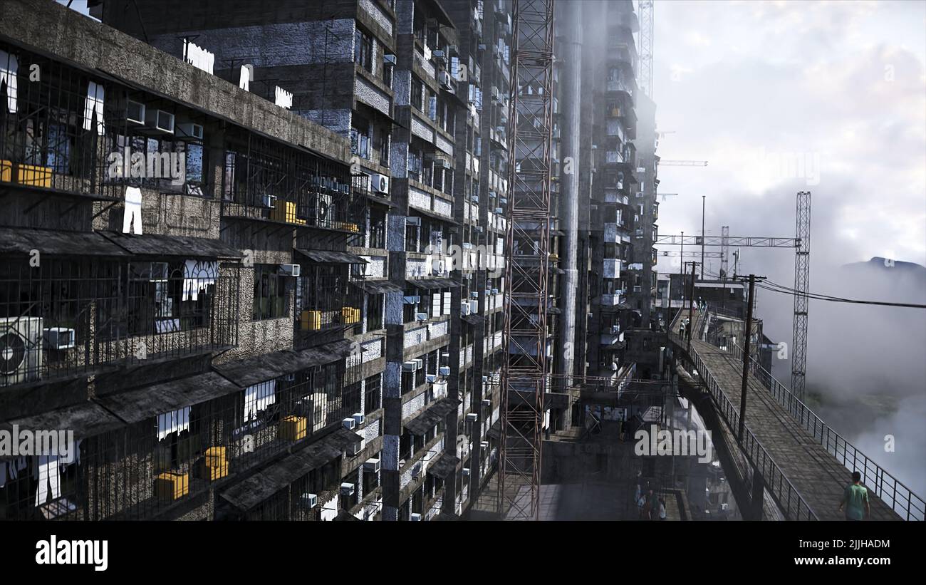Apocalyptic city build. Overpopulation problem. Realistic 4k animation ...