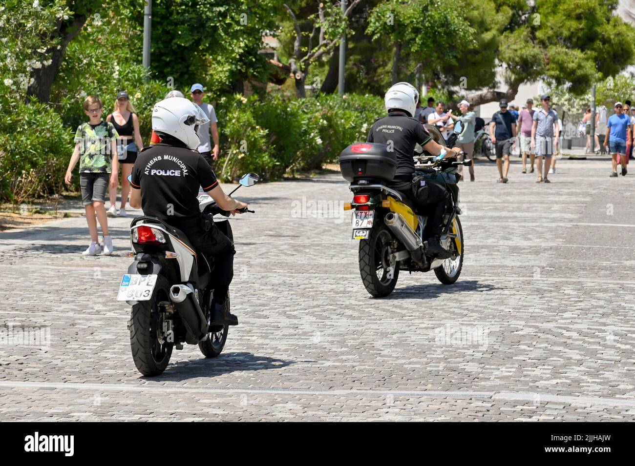Athens, Greece - May 2022: Two police officers from the city's police ...