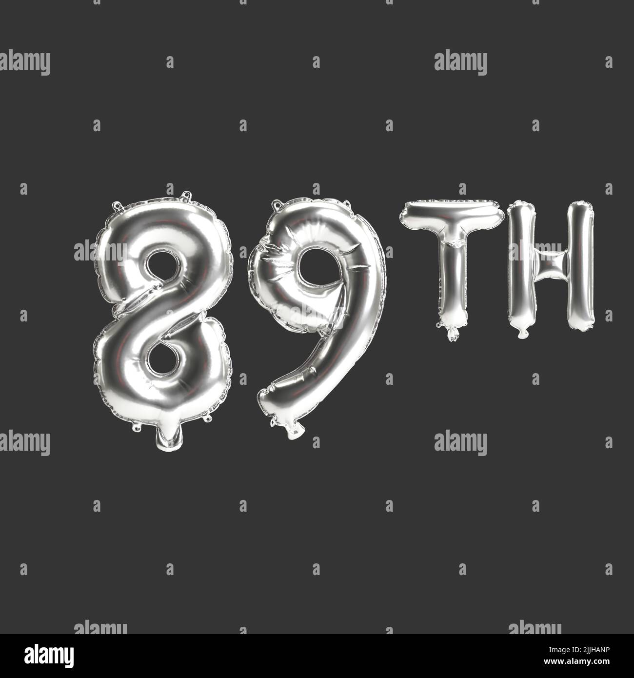 3d illustration of 89th silver balloons isolated on dark background ...