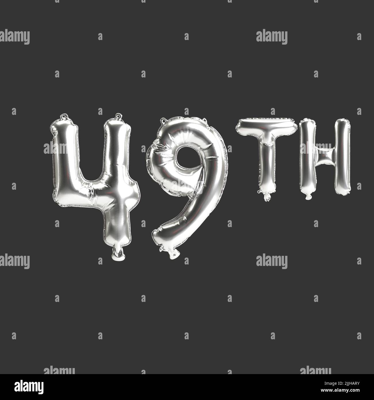 3d illustration of 49th silver balloons isolated on dark background ...