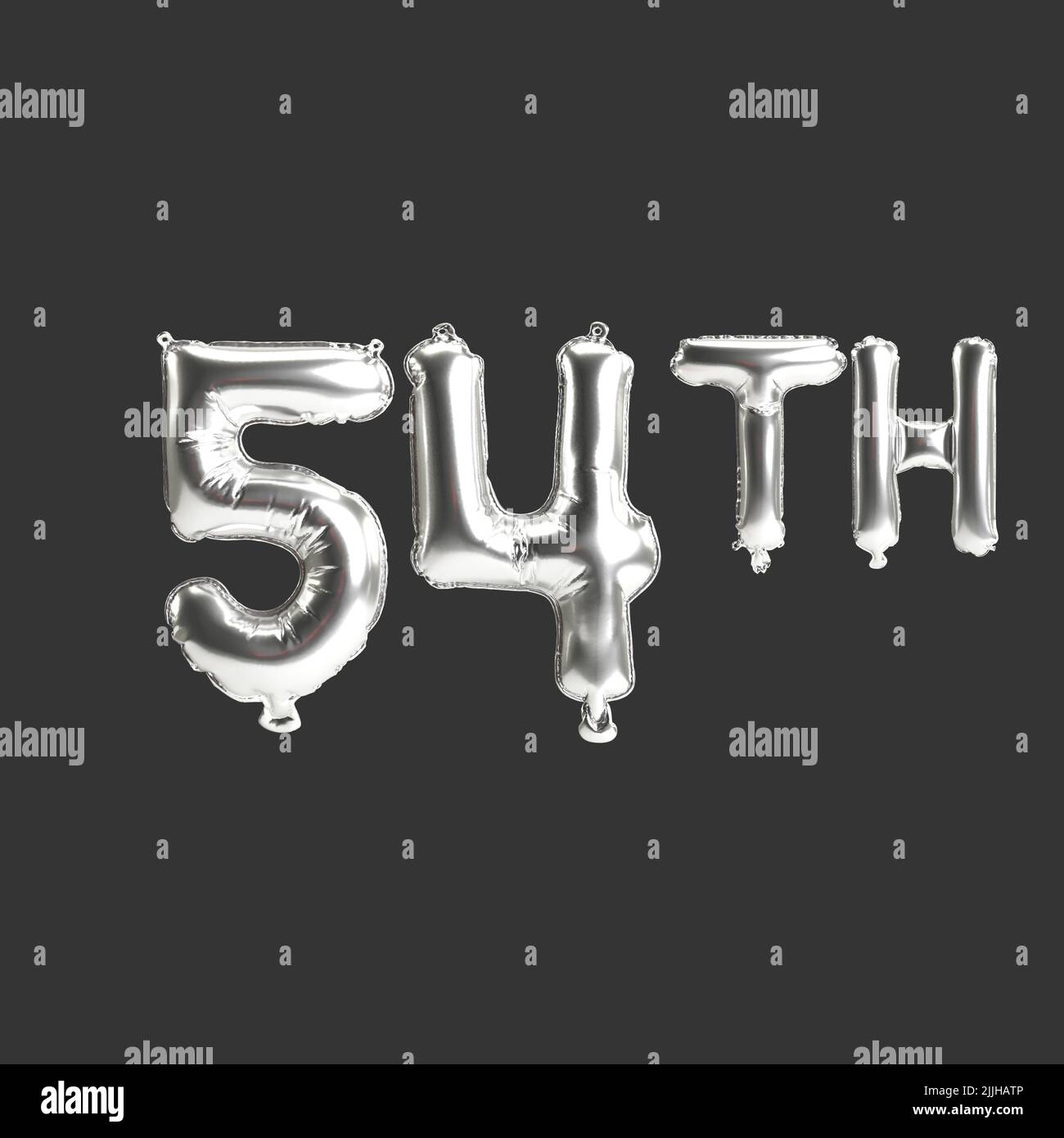 3d illustration of 54th silver balloons isolated on dark background ...