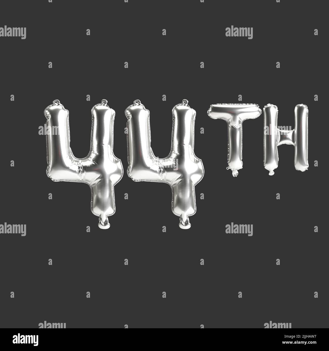 3d illustration of 44th silver balloons isolated on dark background ...