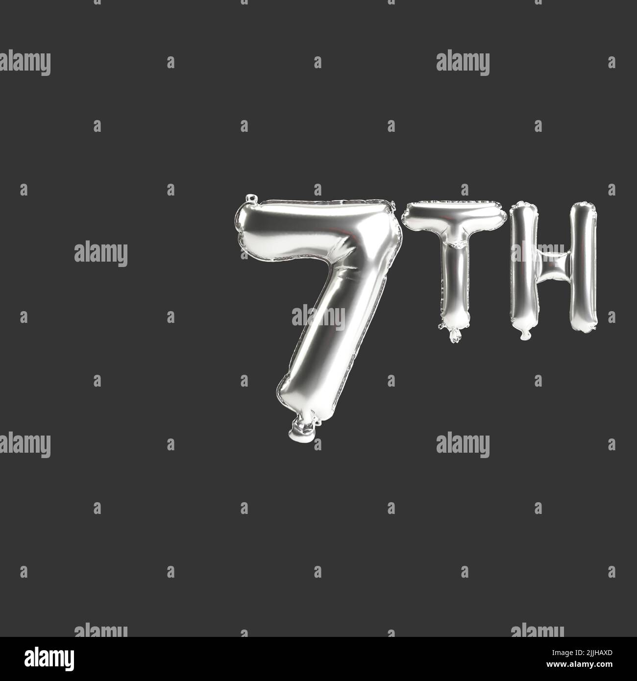 3d illustration of 7th silver balloons isolated on dark background ...