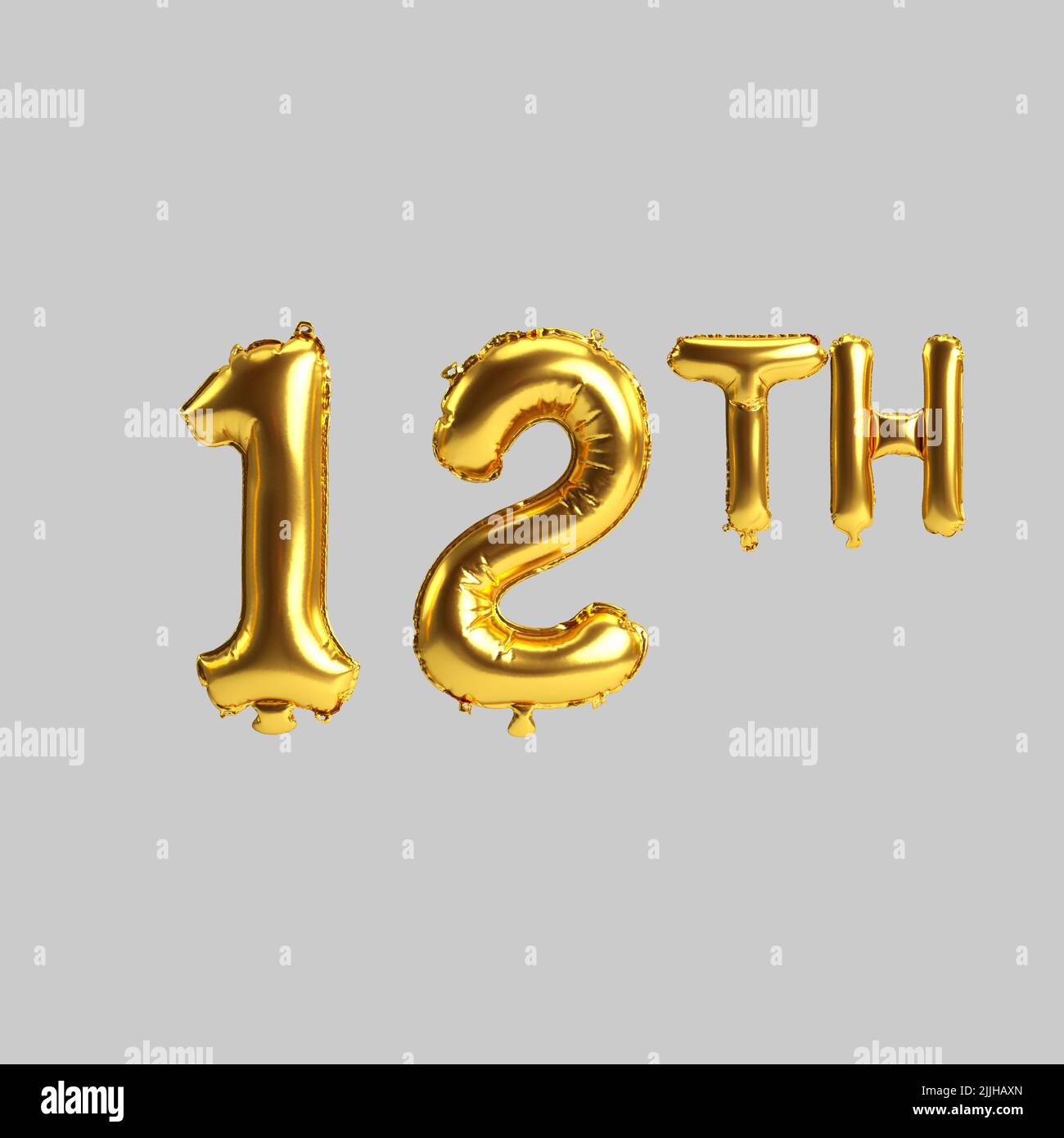 3d illustration of 12th golden balloons isolated on white background ...