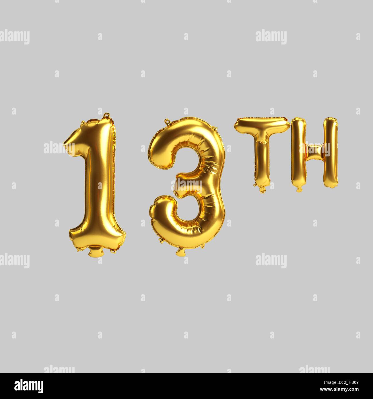 3d illustration of 13th golden balloons isolated on white background ...