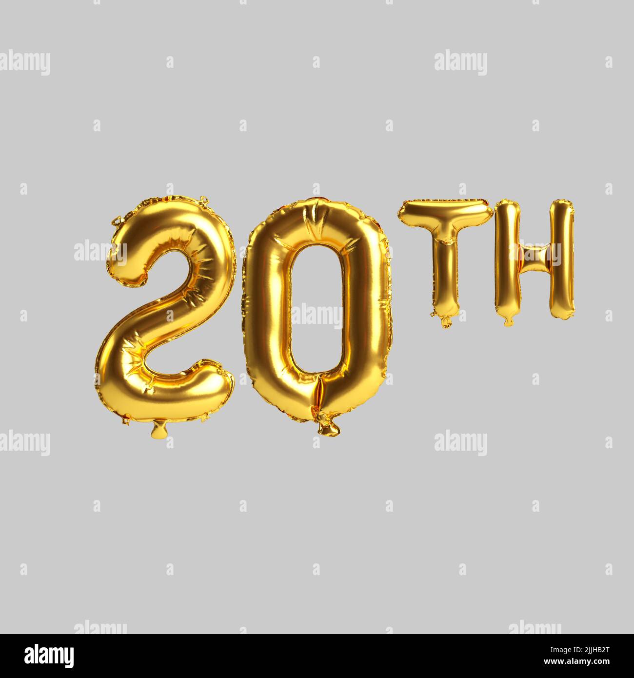 3d illustration of 20th golden balloons isolated on white background ...