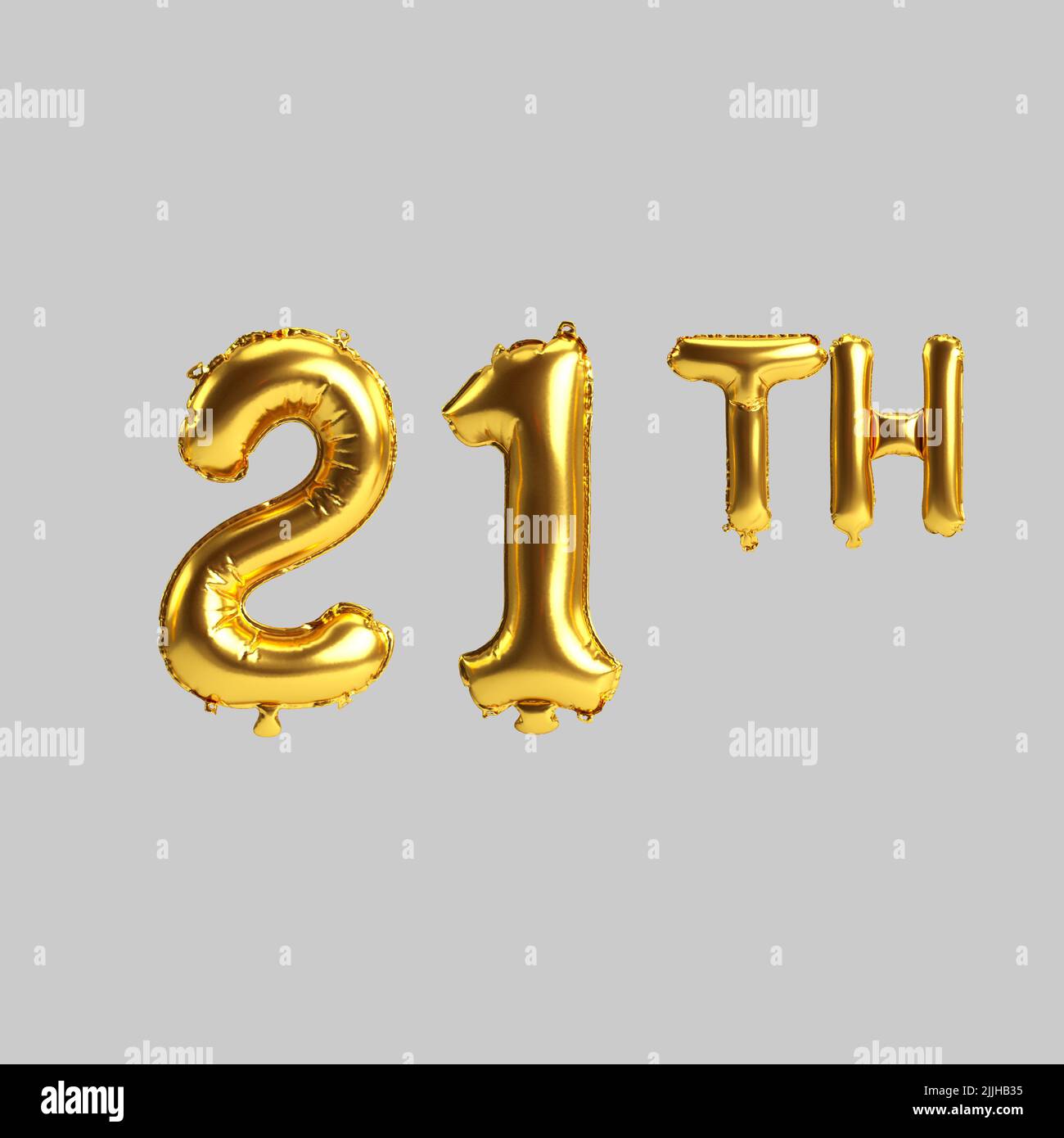 3d illustration of 21th golden balloons isolated on white background ...