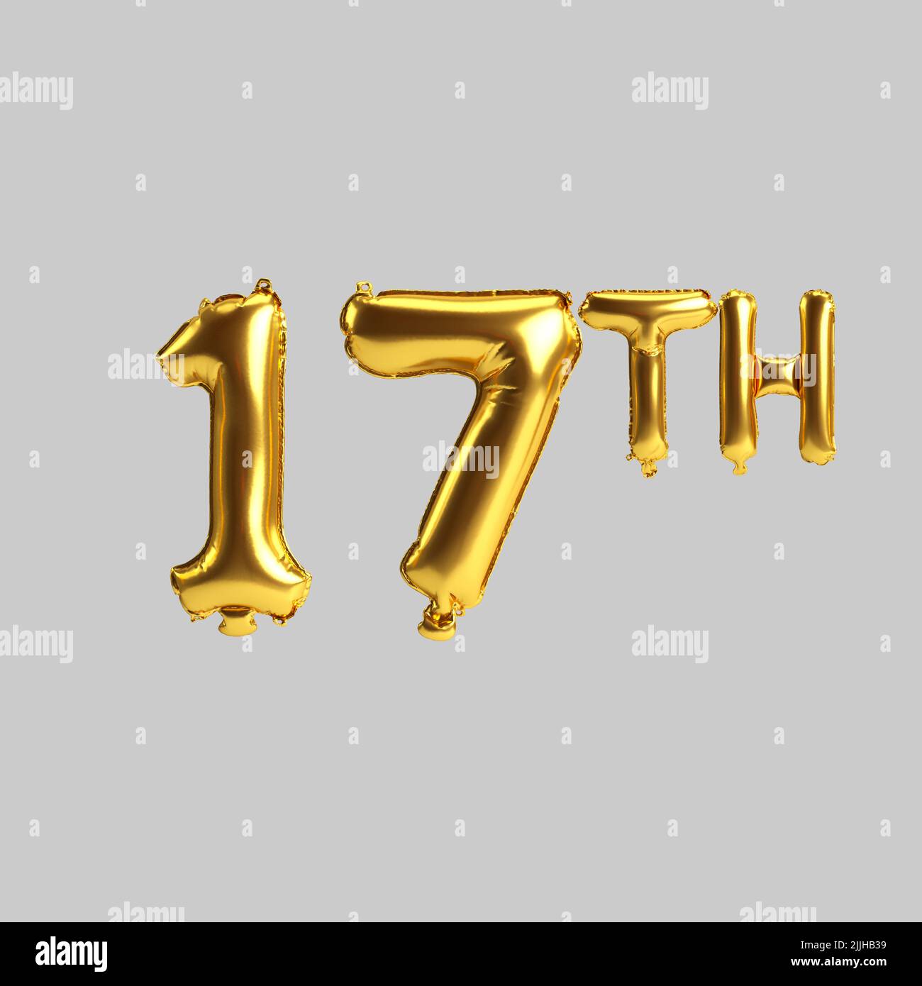 3d illustration of 17th golden balloons isolated on white background ...