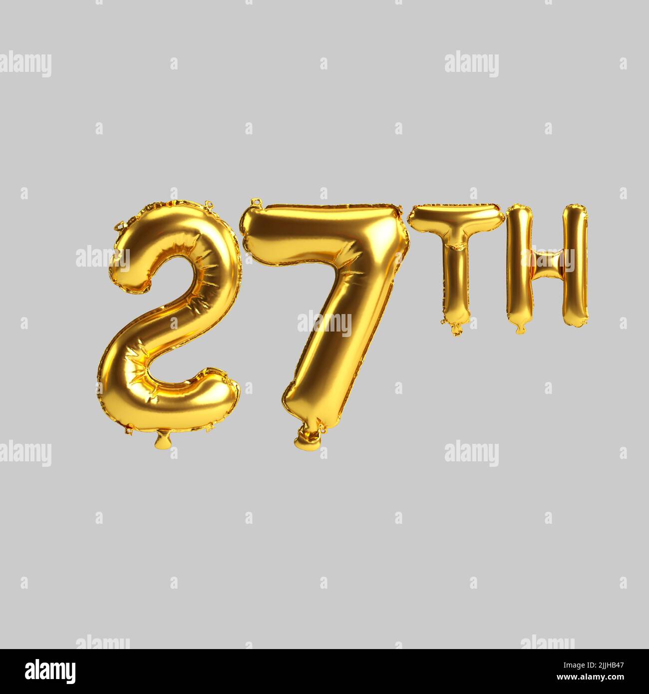 3d illustration of 27th golden balloons isolated on white background ...