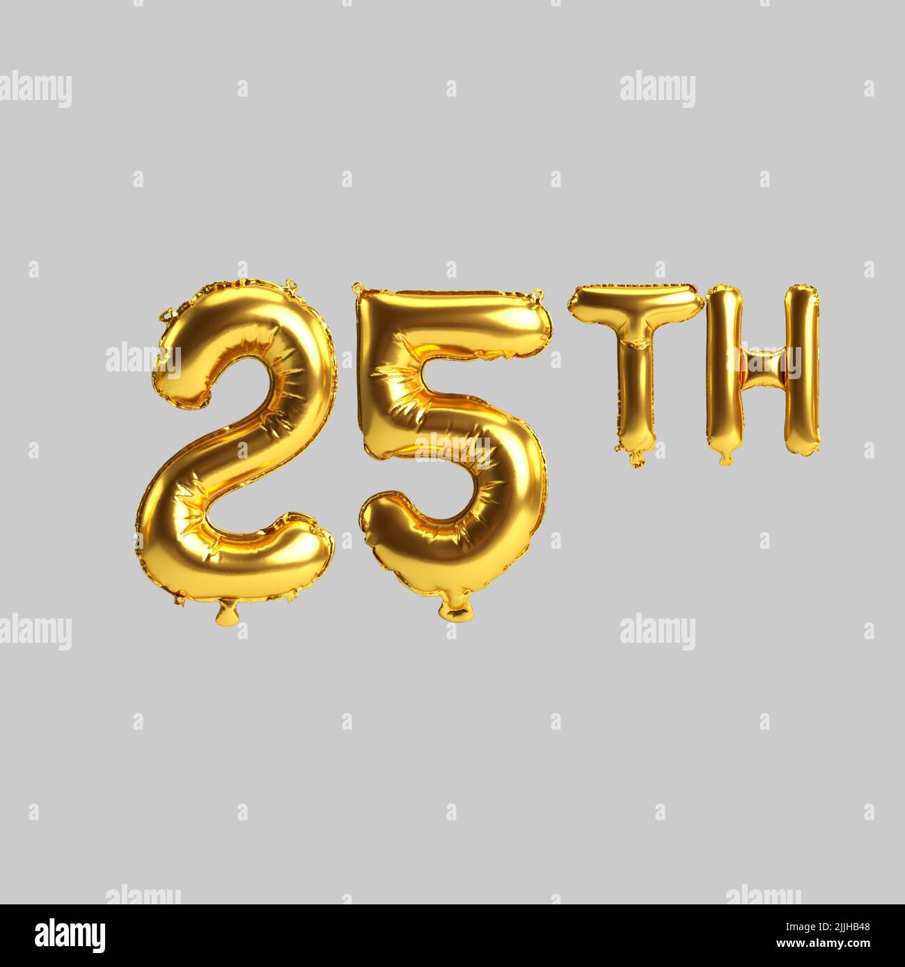 3d illustration of 25th golden balloons isolated on white background ...