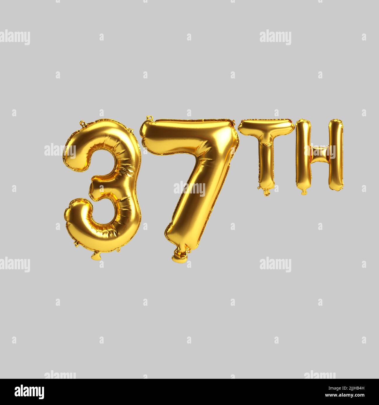 3d illustration of 37th golden balloons isolated on white background ...