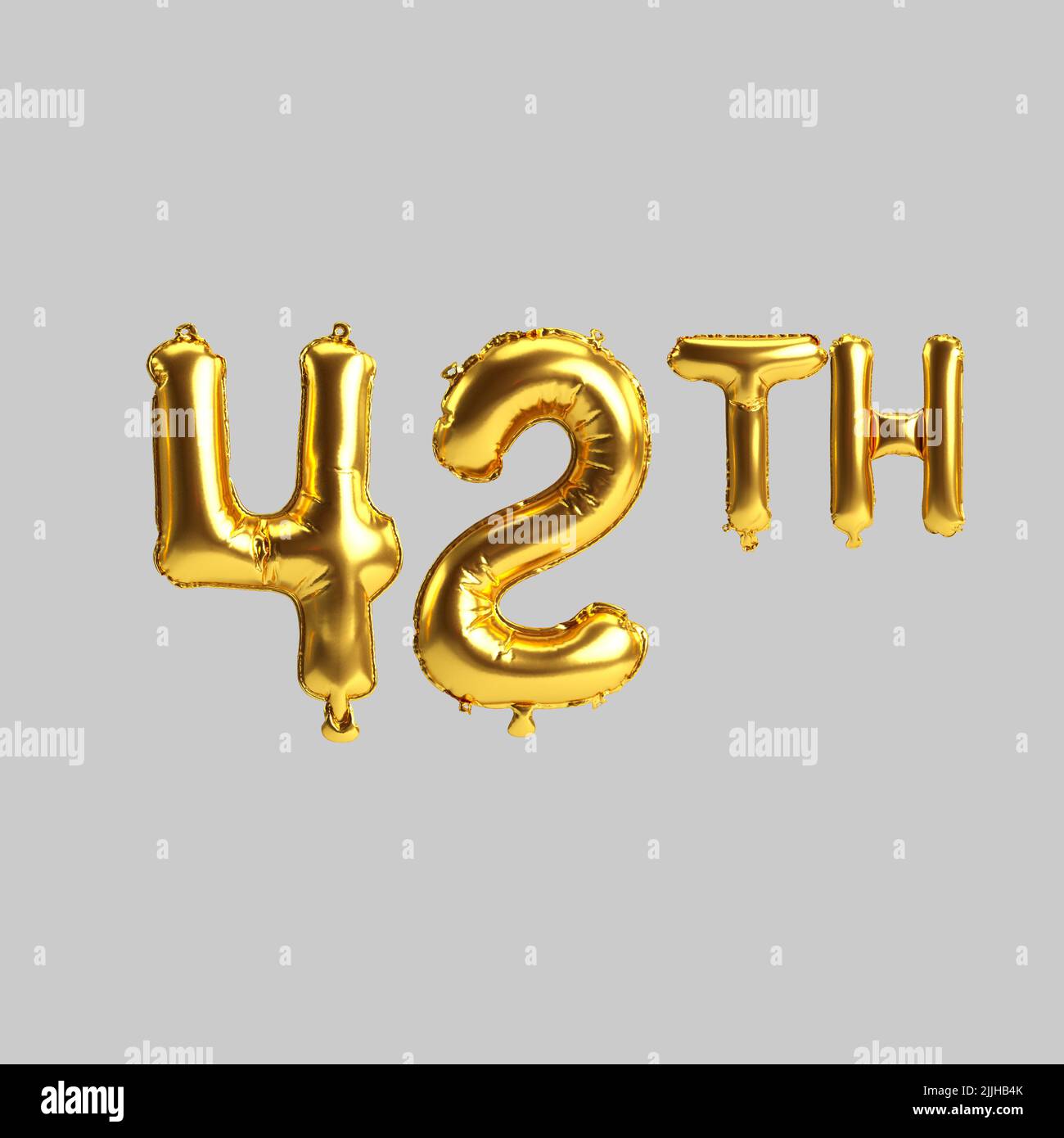 3d illustration of 42th golden balloons isolated on white background ...