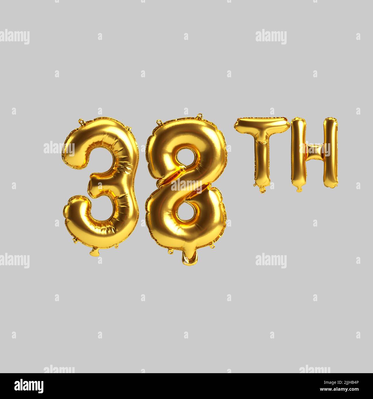 3d illustration of 38th golden balloons isolated on white background ...