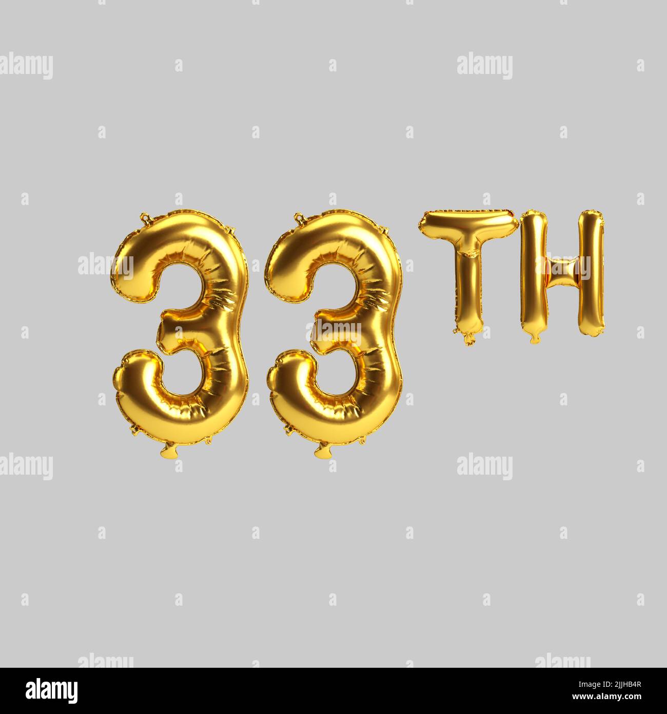 3d illustration of 33th golden balloons isolated on white background ...