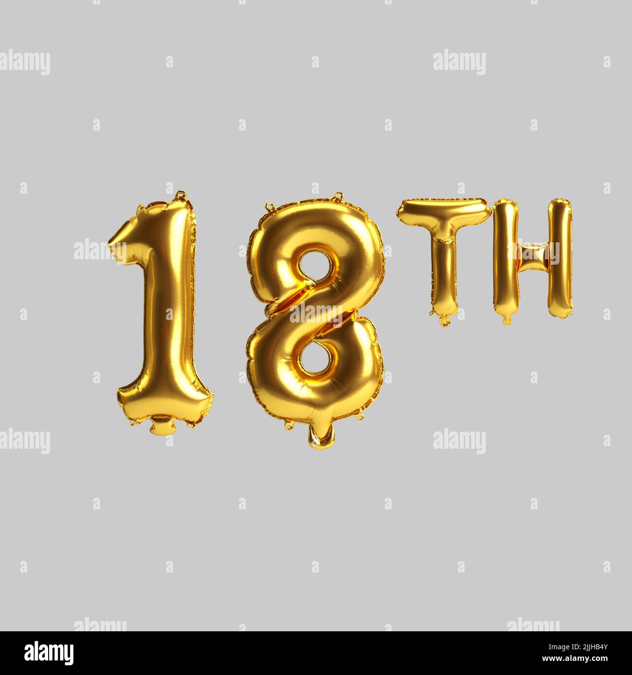 3d illustration of 18th golden balloons isolated on white background ...