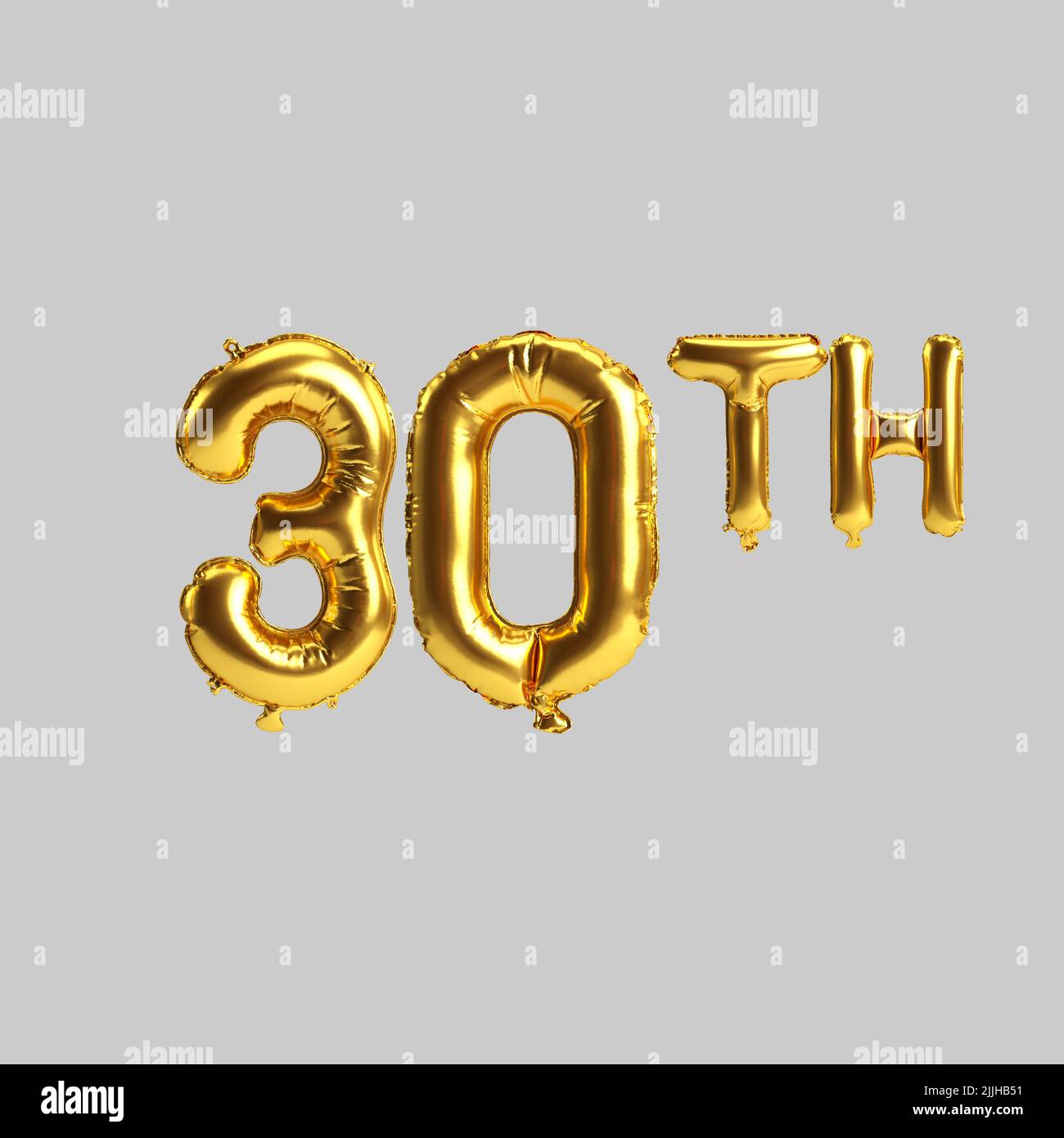 3d illustration of 30th golden balloons isolated on white background ...