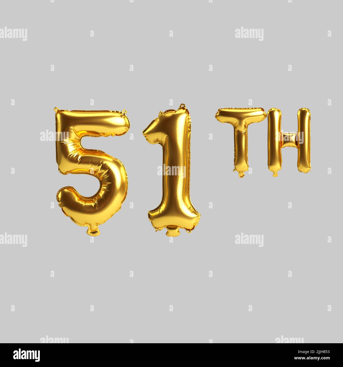3d illustration of 51th golden balloons isolated on white background ...