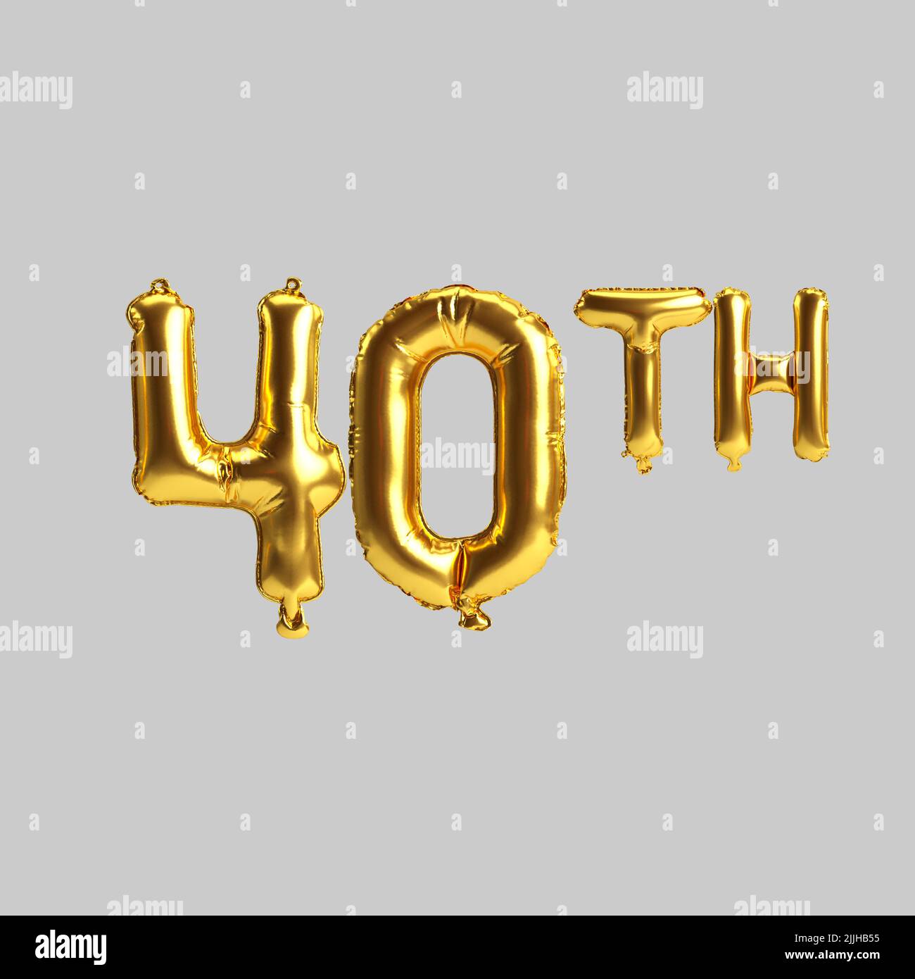 3d illustration of 40th golden balloons isolated on white background ...