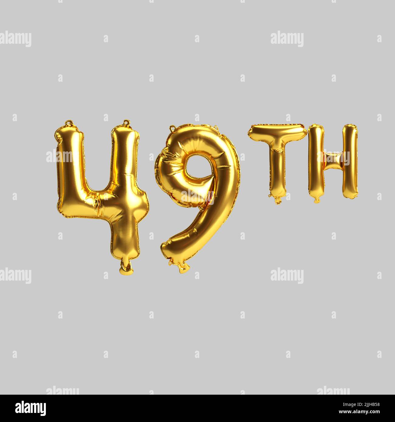 3d illustration of 49th golden balloons isolated on white background ...