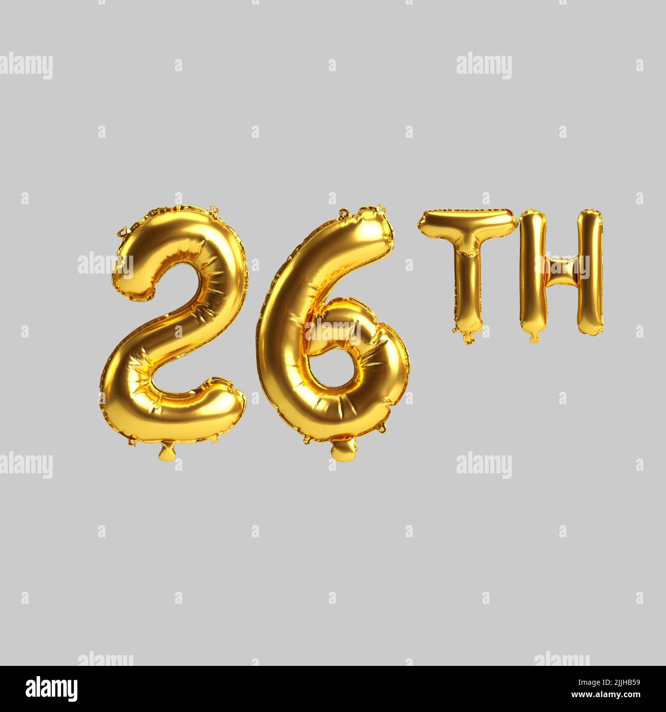 3d illustration of 26th golden balloons isolated on white background ...