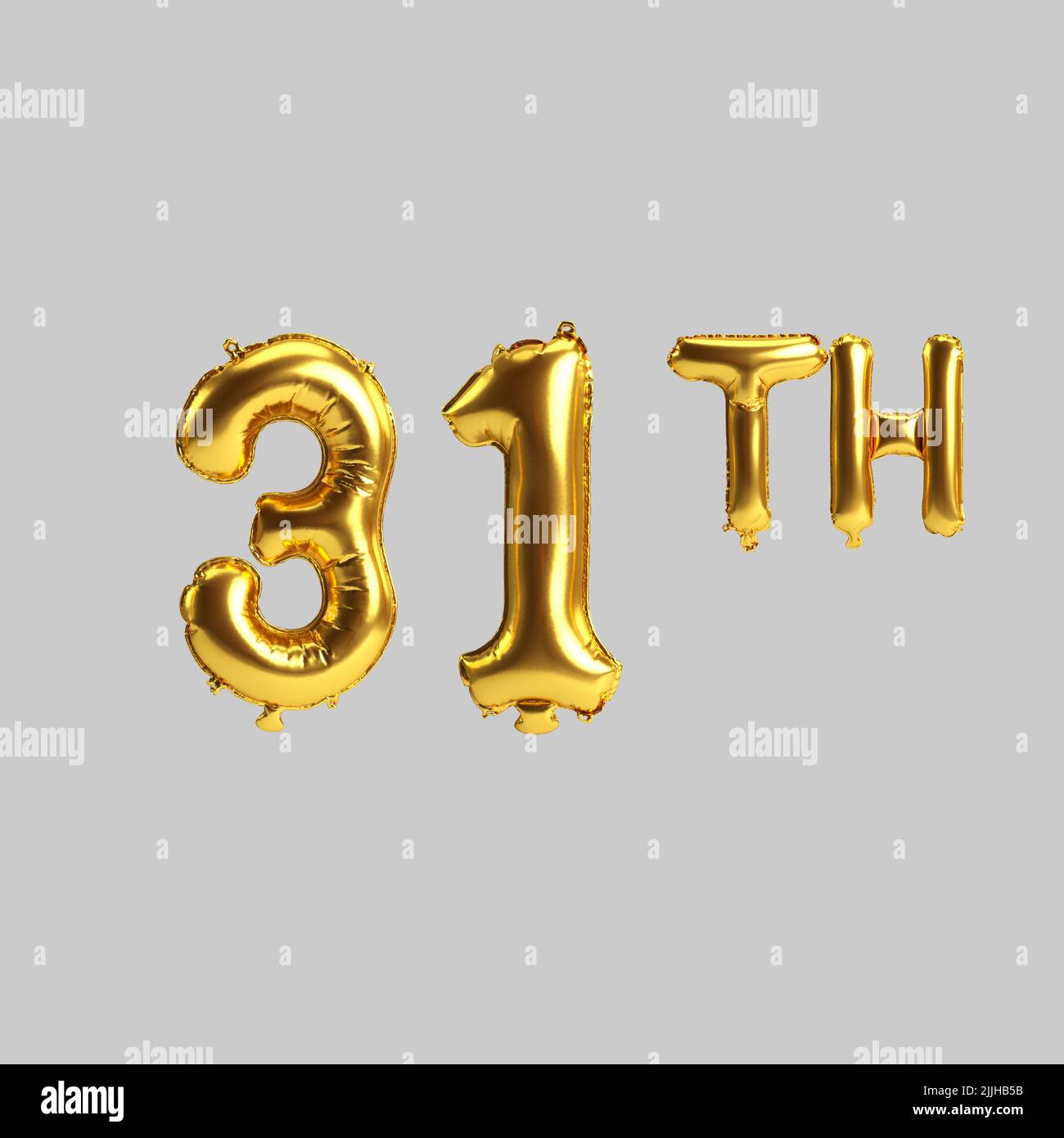 3d illustration of 31th golden balloons isolated on white background ...