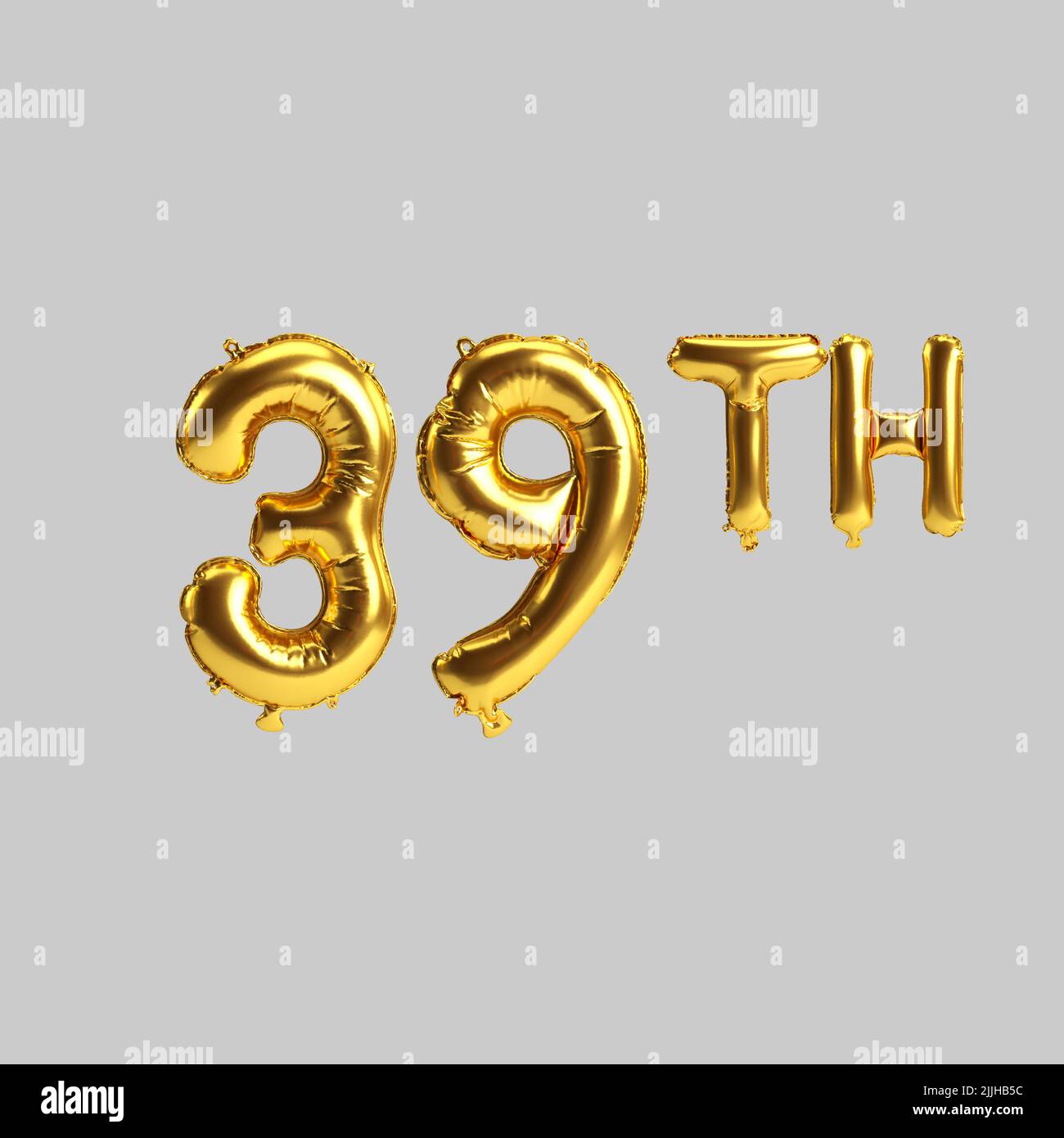 3d illustration of 39th golden balloons isolated on white background ...