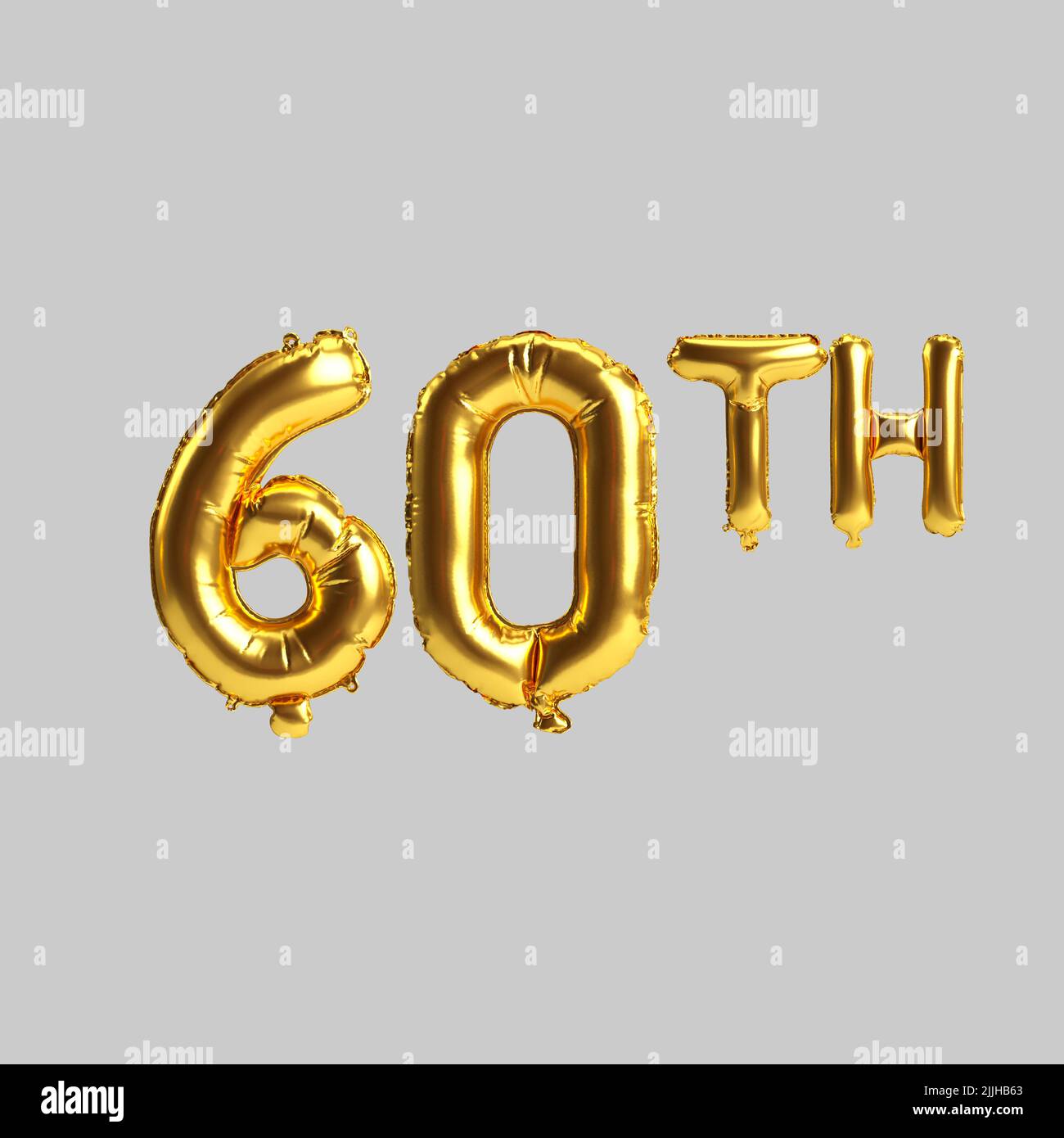 3d illustration of 60th golden balloons isolated on white background ...