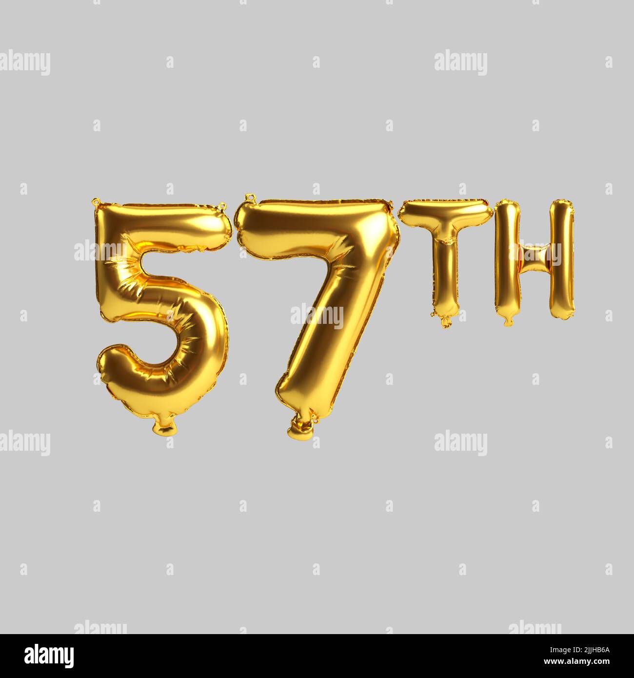 3d illustration of 57th golden balloons isolated on white background ...