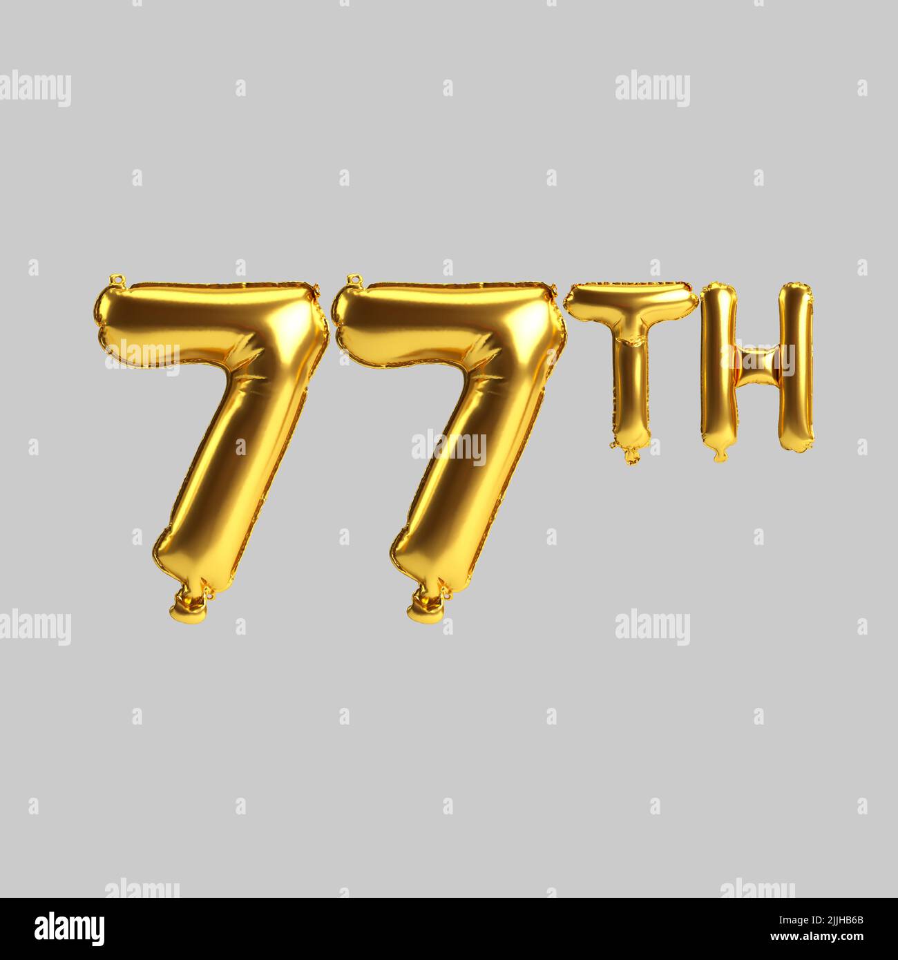 3d illustration of 77th golden balloons isolated on white background ...