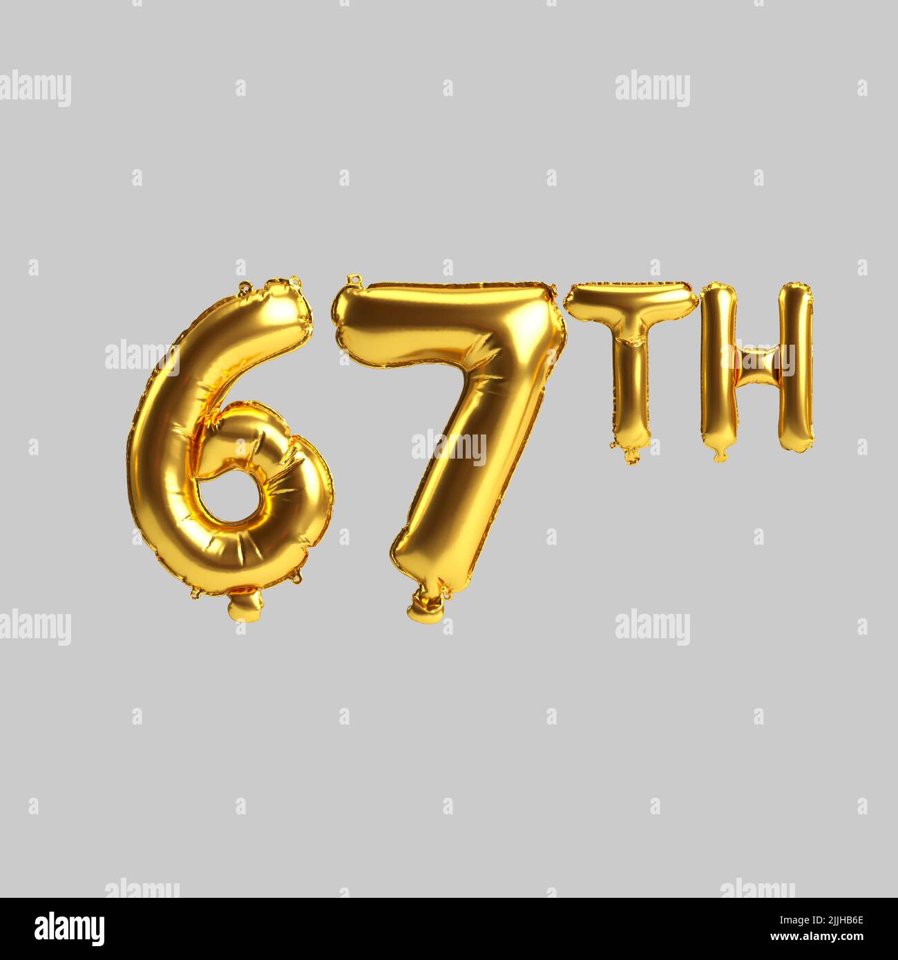 3d illustration of 67th golden balloons isolated on white background ...