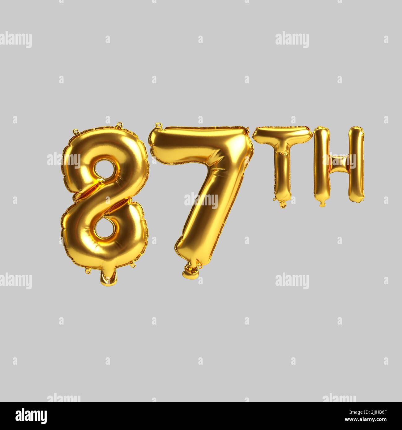 3d illustration of 87th golden balloons isolated on white background ...