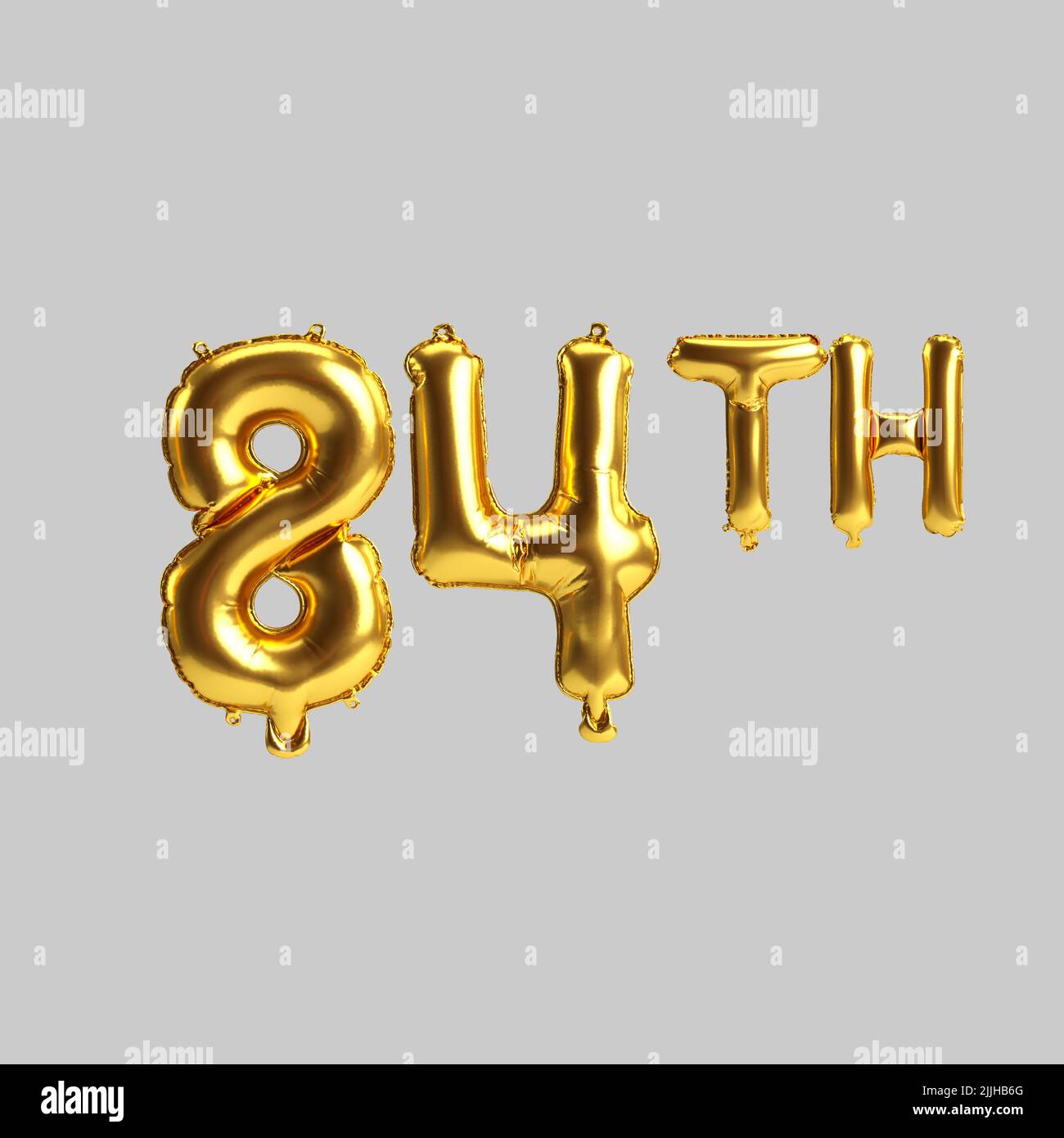 3d illustration of 84th golden balloons isolated on white background ...