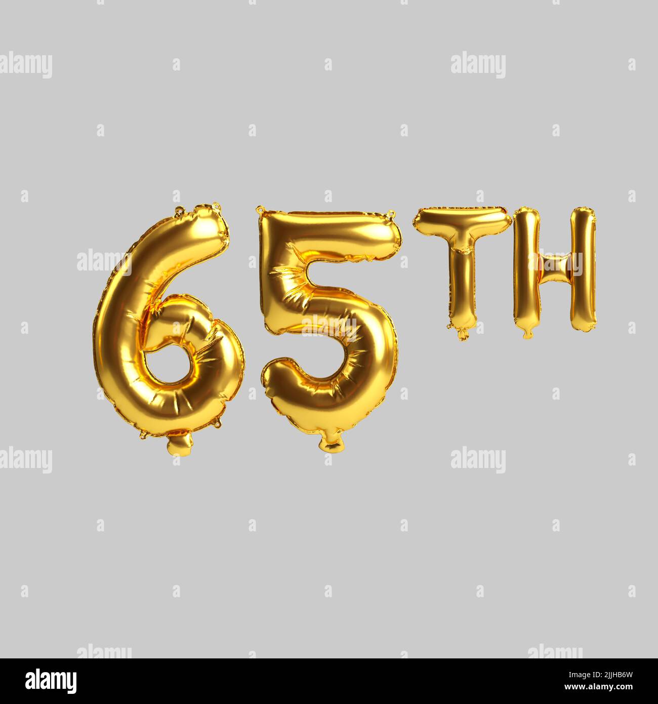 3d illustration of 65th golden balloons isolated on white background ...
