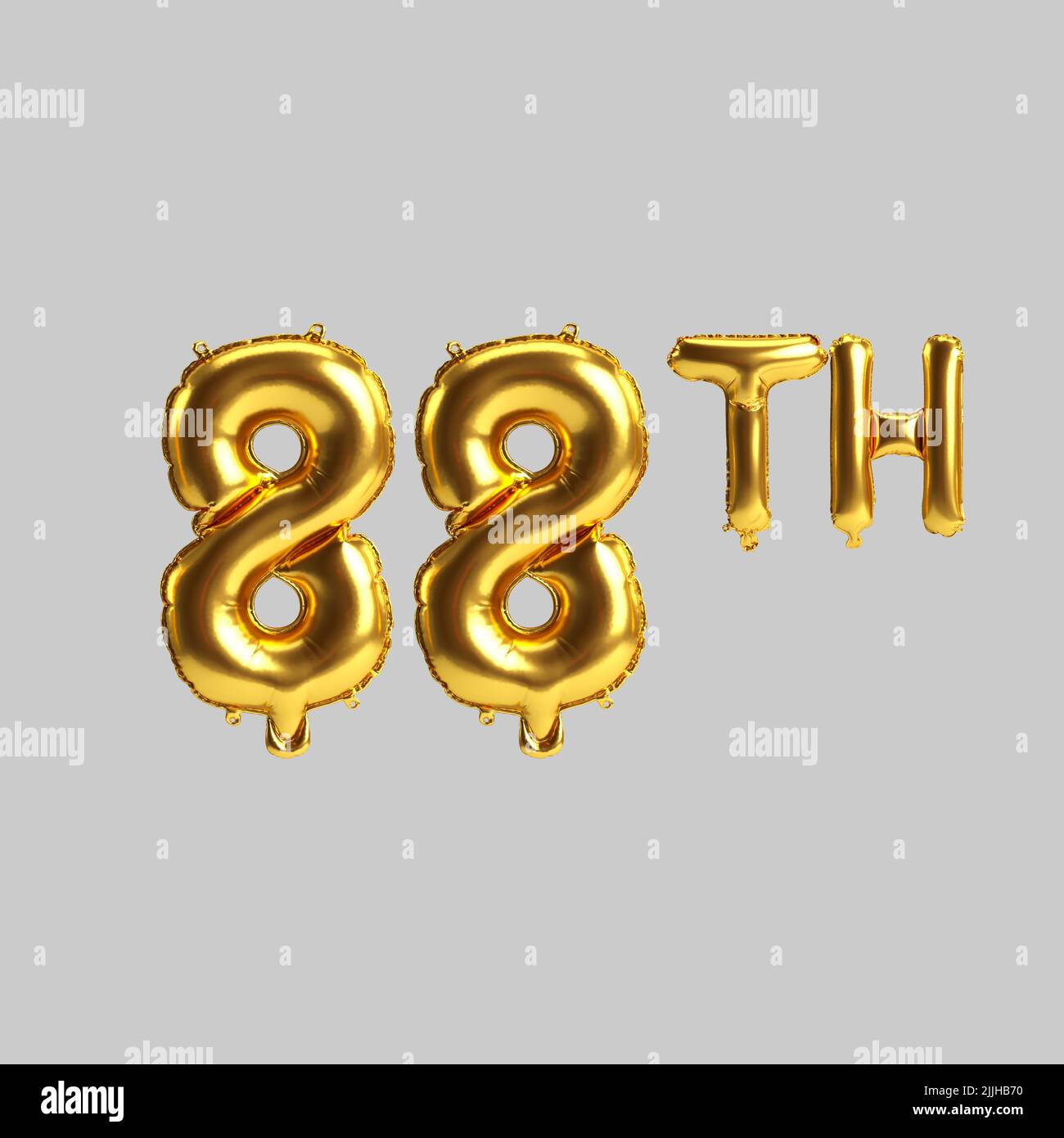 3d illustration of 88th golden balloons isolated on white background ...
