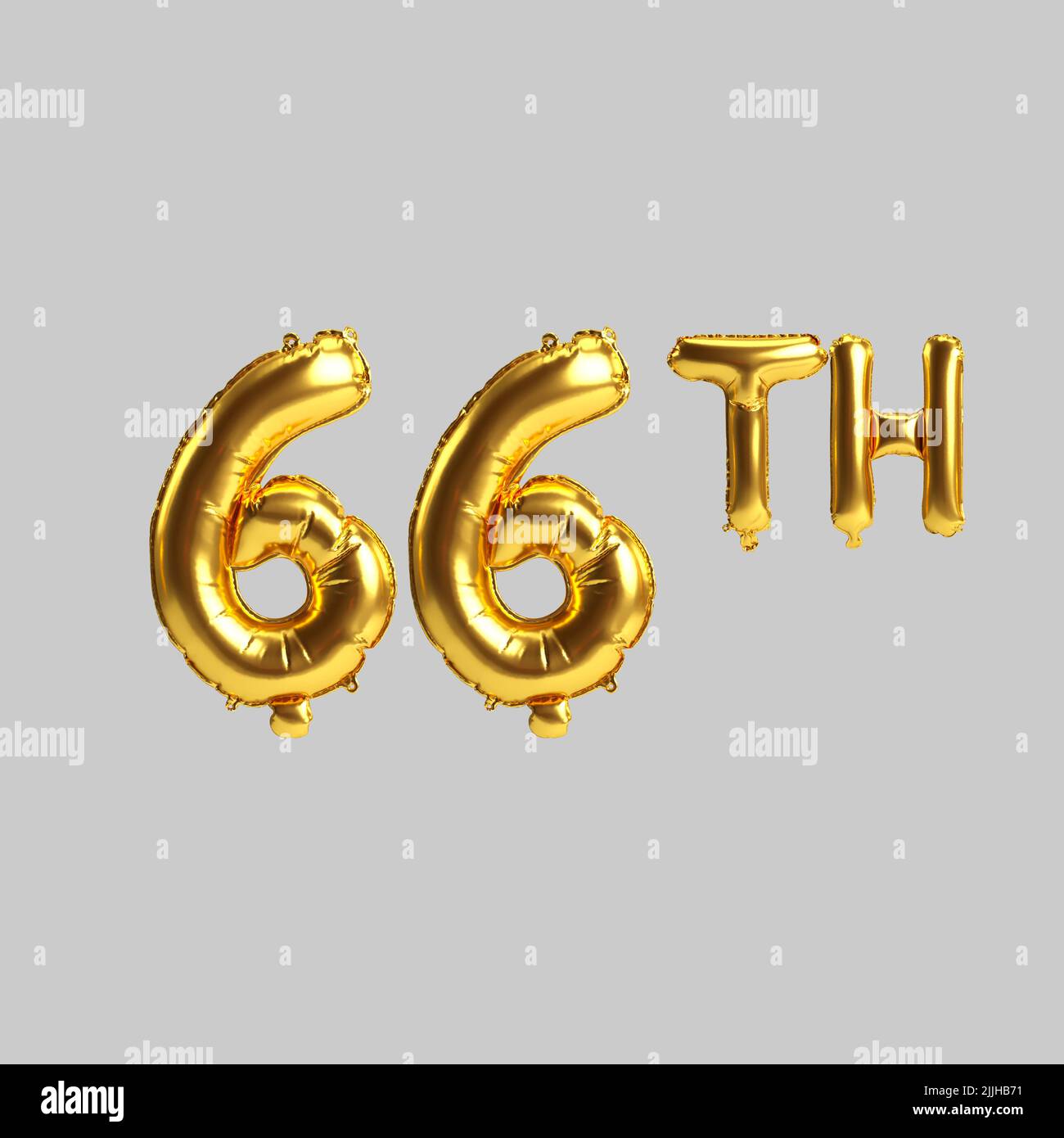 3d illustration of 66th golden balloons isolated on white background ...