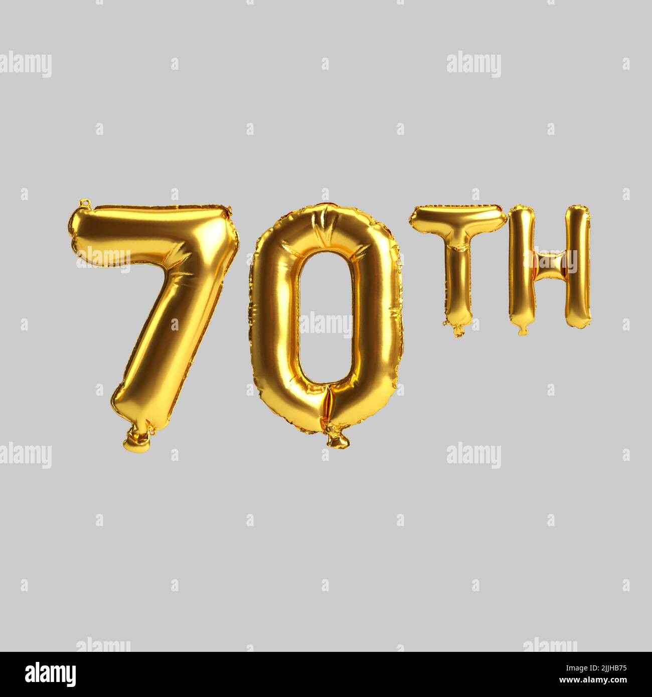 3d illustration of 70th golden balloons isolated on white background ...