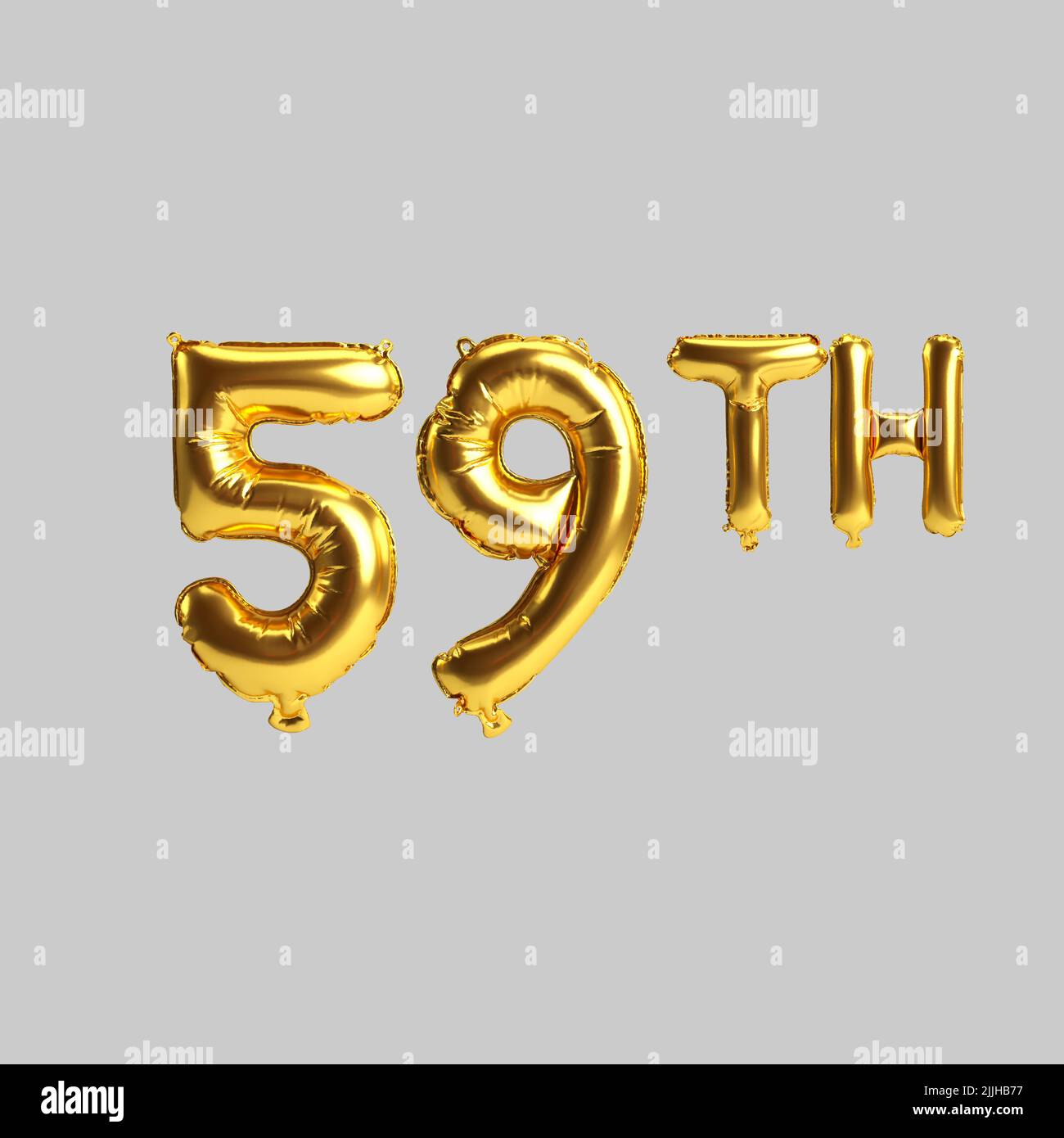 3d illustration of 59th golden balloons isolated on white background ...