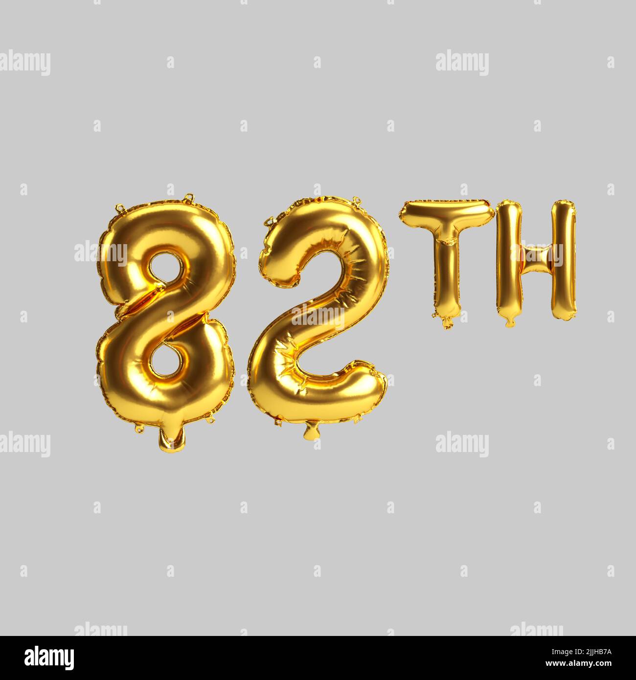 3d illustration of 82th golden balloons isolated on white background ...