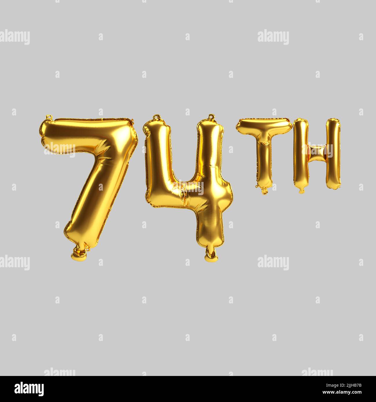 3d illustration of 74th golden balloons isolated on white background ...