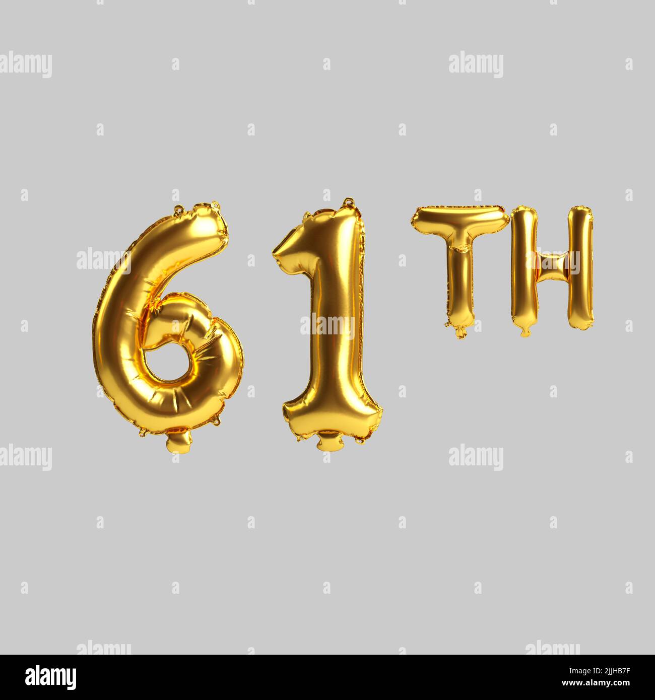 3d illustration of 61th golden balloons isolated on white background ...