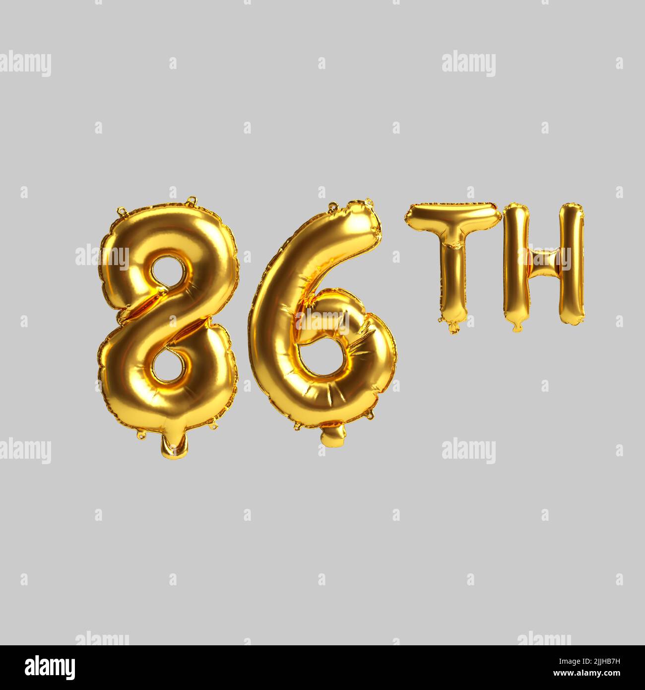 3d illustration of 86th golden balloons isolated on white background ...
