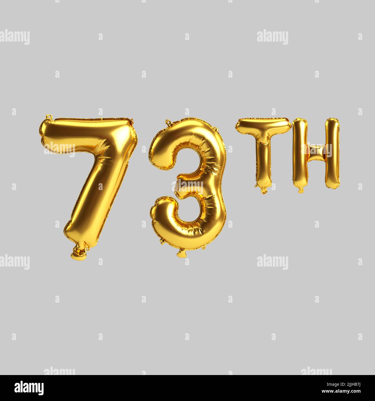 3d illustration of 73th golden balloons isolated on white background ...